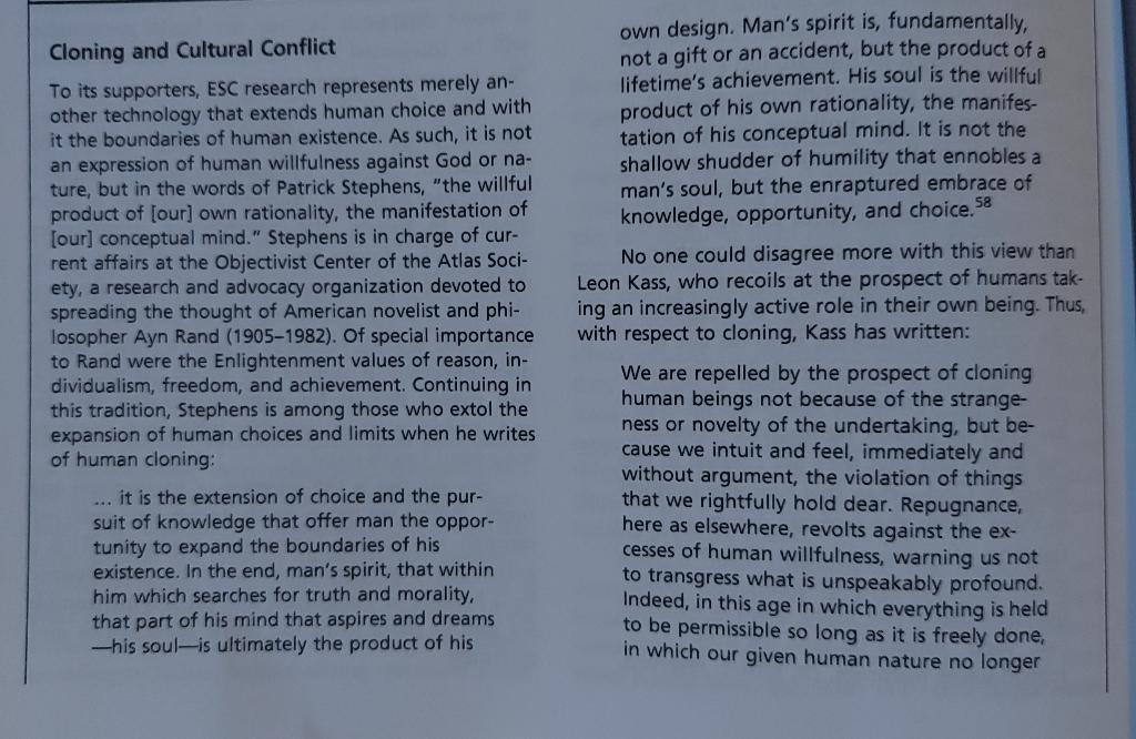 Solved Cloning and Cultural Conflict To its supporters, ESC | Chegg.com