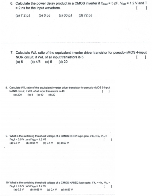 Solved 6. Calculate the power delay product in a CMOS | Chegg.com