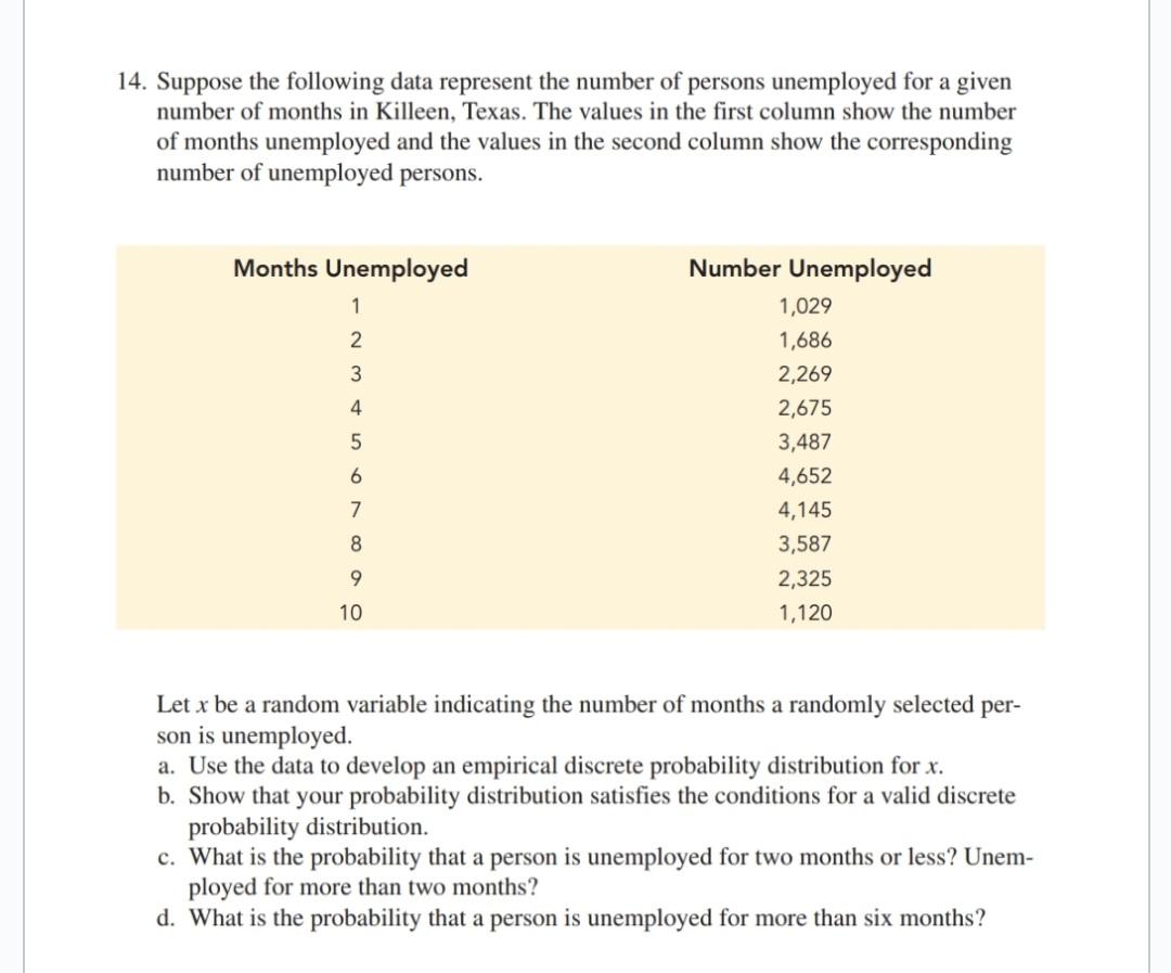 Solved 14. Suppose the following data represent the number | Chegg.com