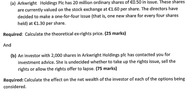 Solved (a) Arkwright Holdings Plc has 20 million ordinary | Chegg.com