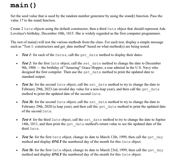 Solved For this assignment, implement a class called Date | Chegg.com
