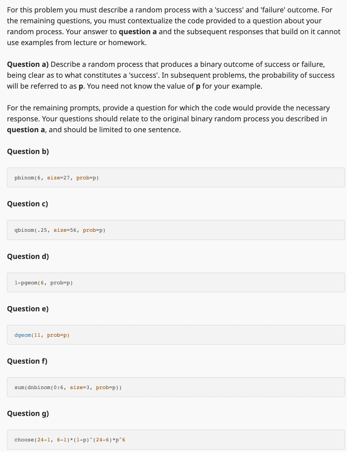 Solved For this problem you must describe a random process | Chegg.com