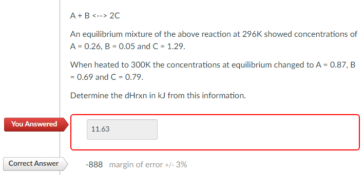 Solved An equilibrium mixture of the above reaction at 296 | Chegg.com