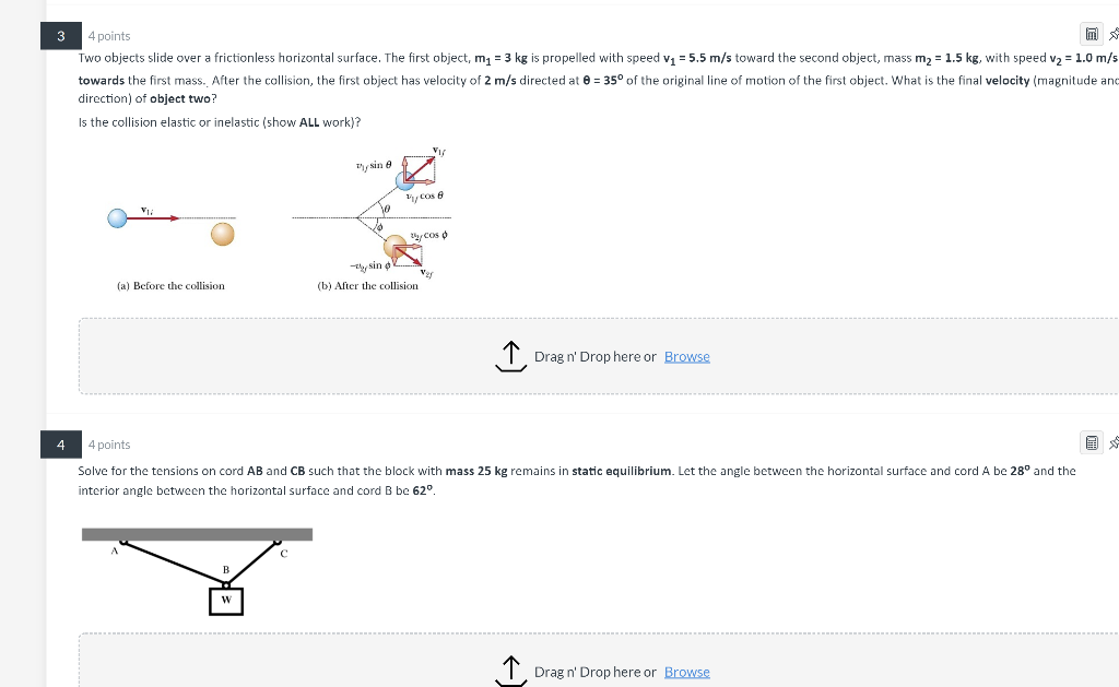Solved 3 4 points Two objects slide over a frictionless | Chegg.com