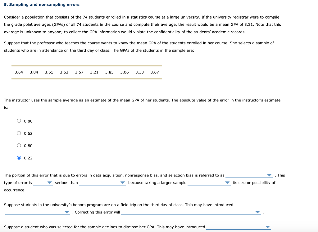 Solved 5. Sampling and nonsampling errors Consider a | Chegg.com