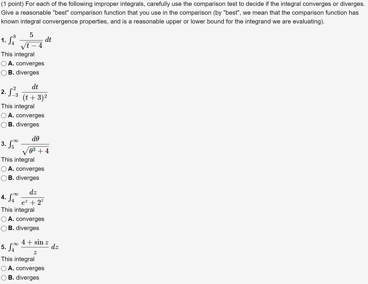 Solved (1 point) For each of the following improper | Chegg.com