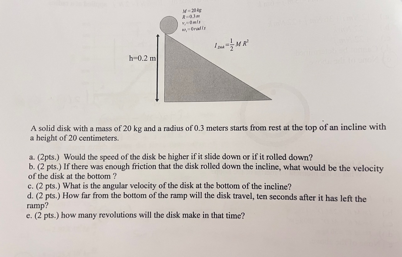 Solved A solid disk with a mass of 20 kg and a radius of 0.3 | Chegg.com