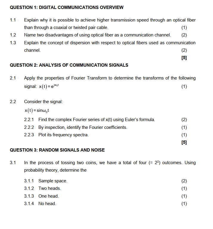 Solved QUESTION 1: DIGITAL COMMUNICATIONS OVERVIEW 1.1 | Chegg.com