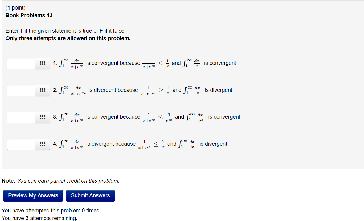 Solved (1 point) Book Problems 43 Enter T if the given | Chegg.com