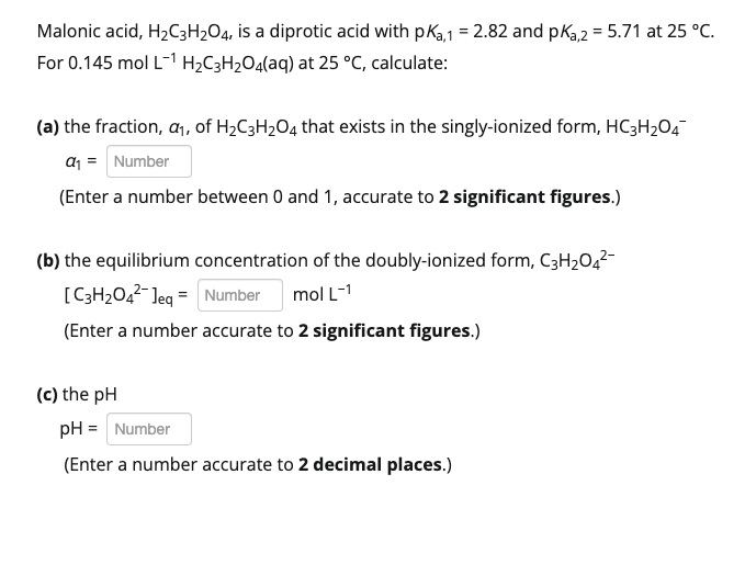 Solved Malonic acid, H2C3H2O4, is a diprotic acid with | Chegg.com