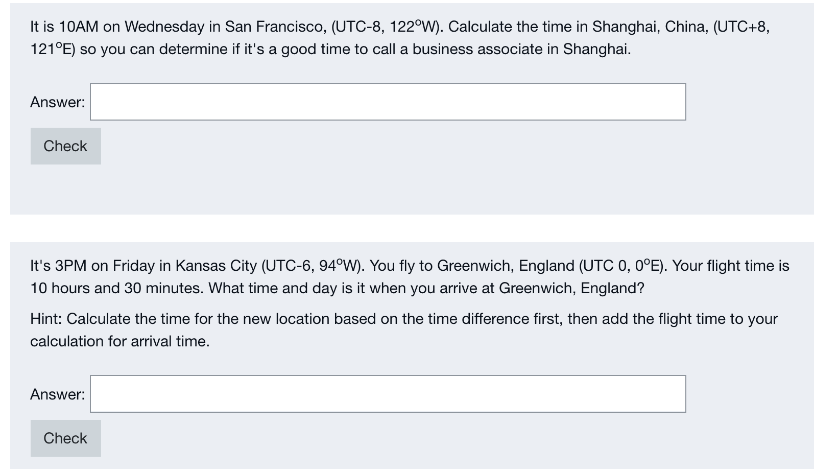 Solved For the remaining questions related to time, use the | Chegg.com