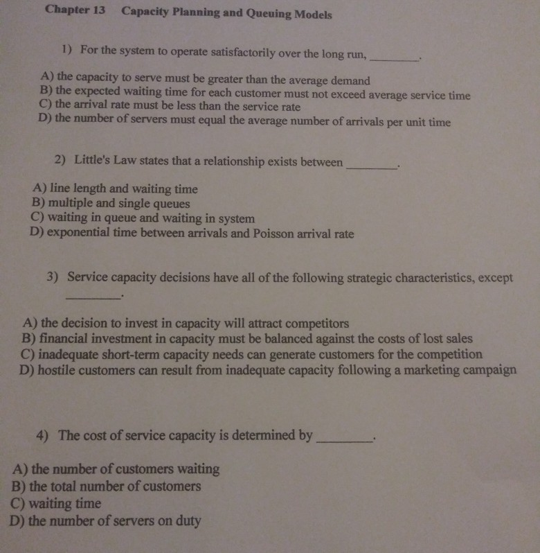 Solved Chapter 13 Capacity Planning and Queuing Models 1) | Chegg.com