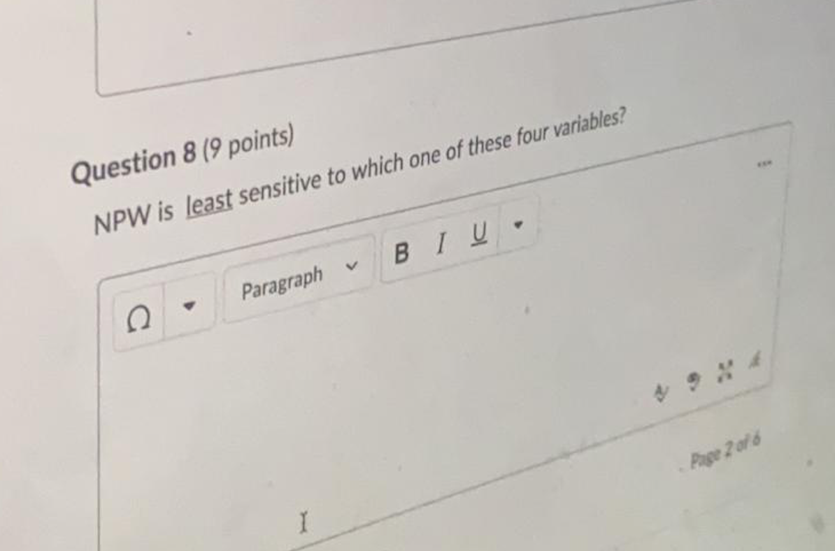 Solved NPW +20 % Deviation Base -20% Deviation Variable | Chegg.com