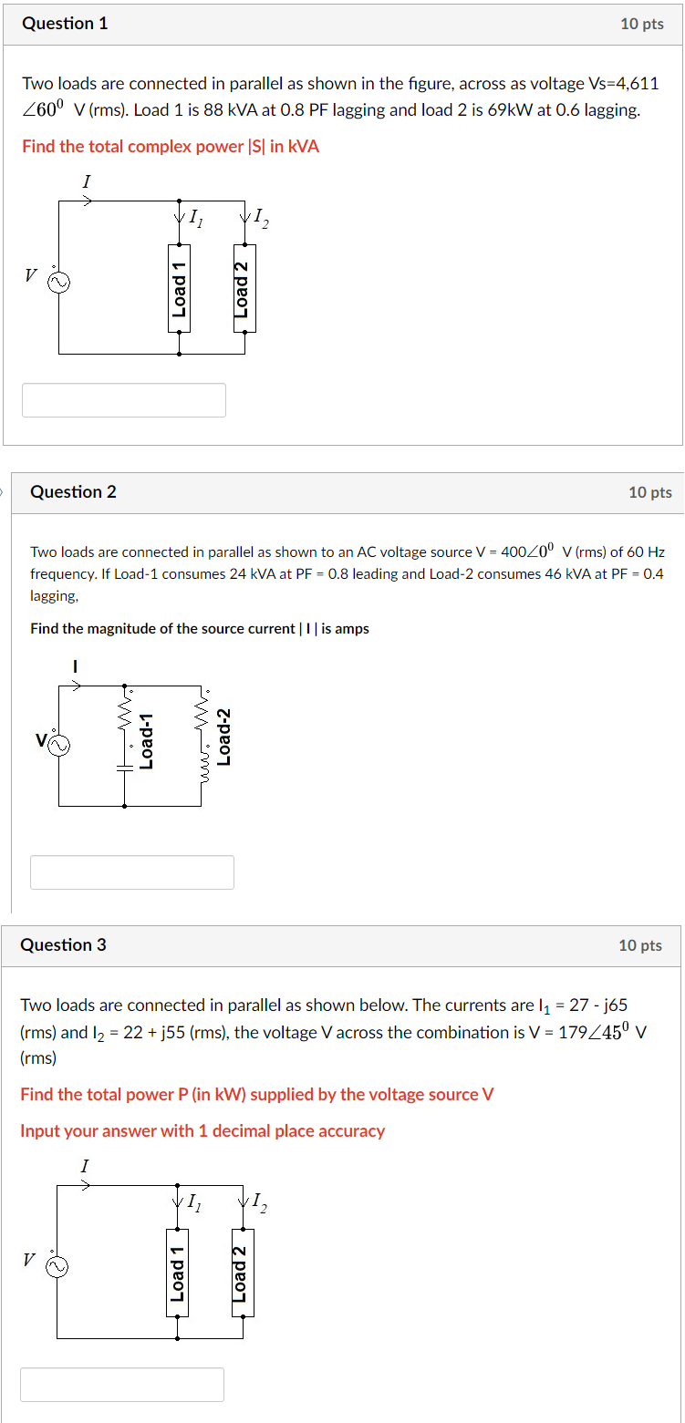 Solved Two loads are connected in parallel as shown in the | Chegg.com