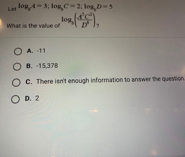 Solved Let log, 4 = 3; log, C = 2; log, D= 5 alue of 10g, | Chegg.com