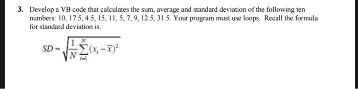 Solved 3. Develop a VB code that calculates the sum, average | Chegg.com