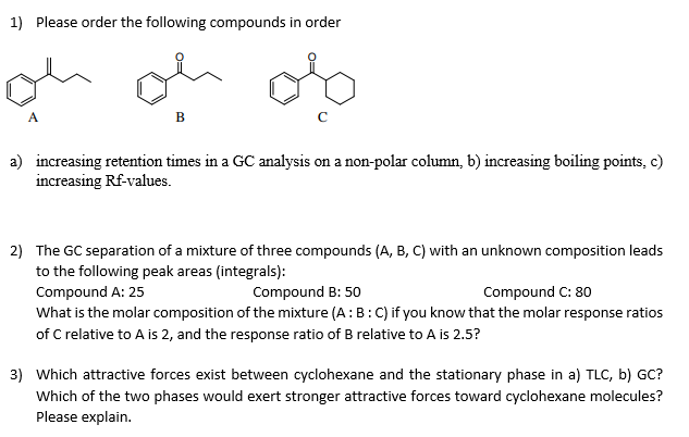 Solved 1) Please order the following compounds in order obo | Chegg.com