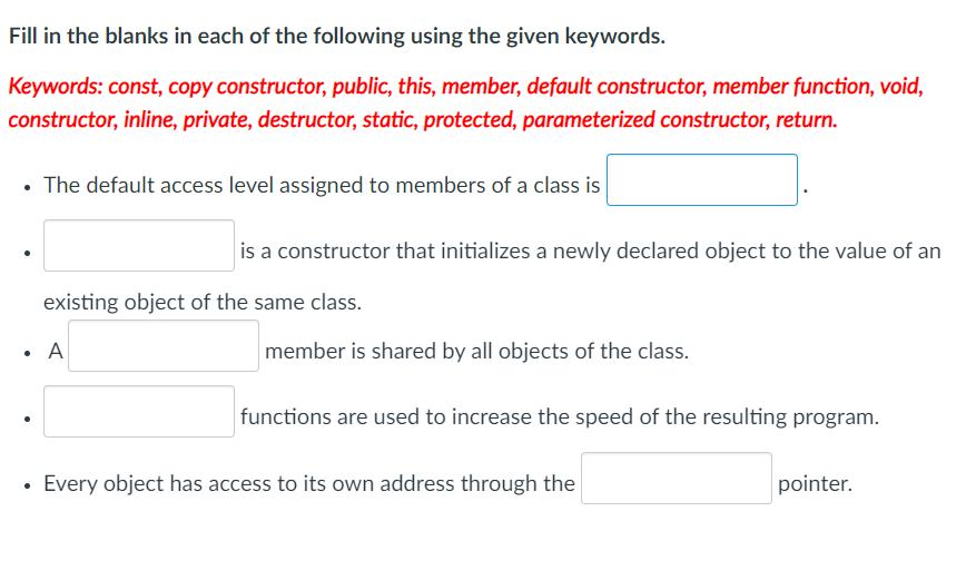 Solved Fill in the blanks in each of the following using the | Chegg.com