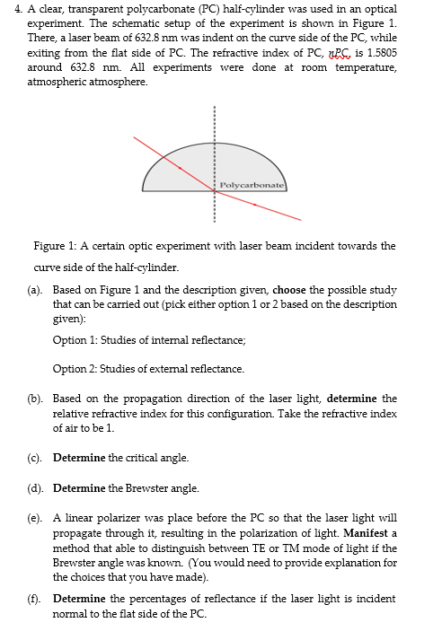 Solved 4. A clear, transparent polycarbonate ( PC) | Chegg.com