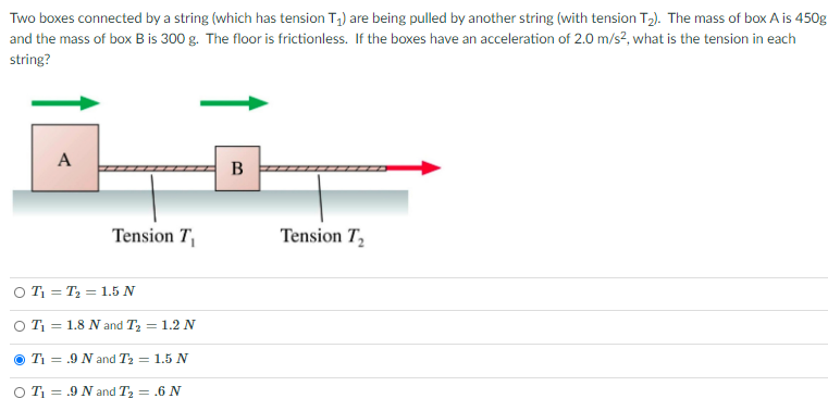 Solved Two boxes connected by a string (which has tension T) | Chegg.com