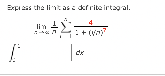 Solved Express the limit as a definite | Chegg.com