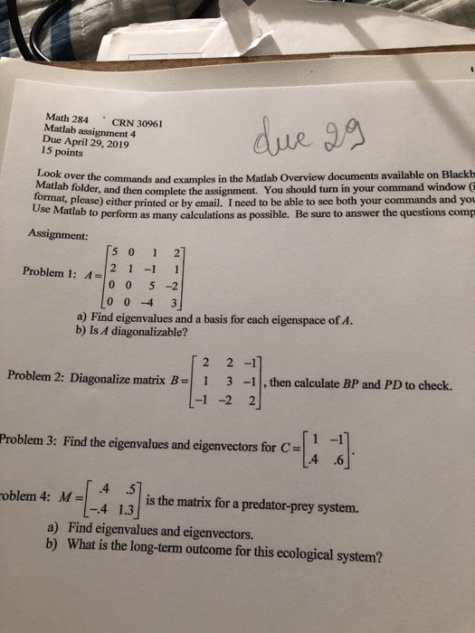 Solved Math 284 CRN 30961 Matlab assignment 4 Due April 29, | Chegg.com