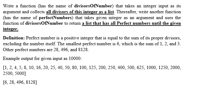 Solved Write a function (has the name of divisors OfNumber) | Chegg.com
