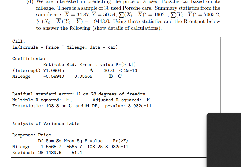 Solved (d) We are interested in predicting the price of a | Chegg.com