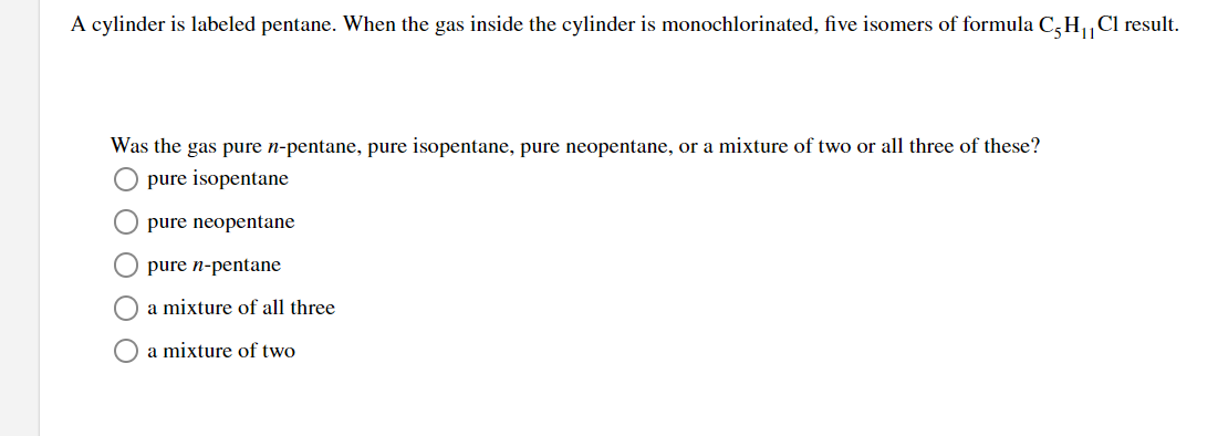 Solved A cylinder is labeled pentane. When the gas inside | Chegg.com