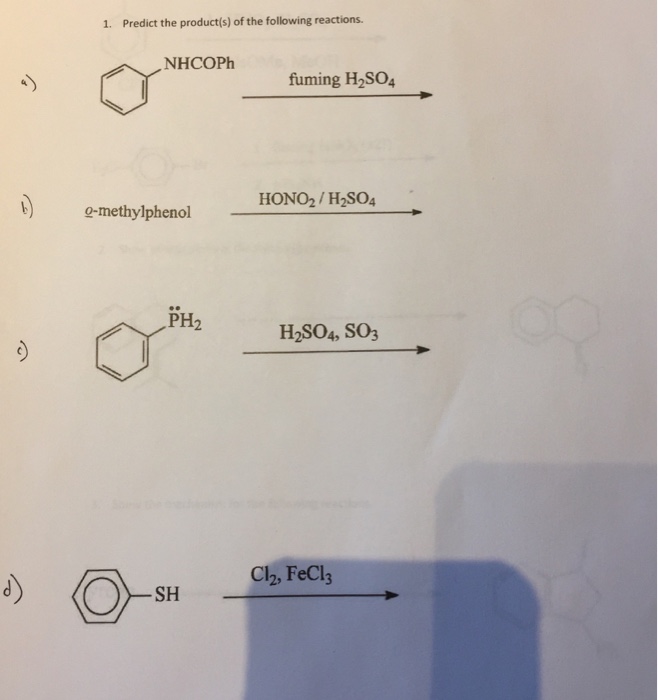 Solved 1. Predict the product(s) of the following reactions | Chegg.com