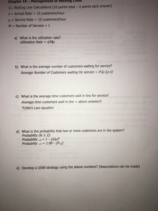 Solved Waiting Line Calculations lambda = Arrival Rate = 12 | Chegg.com