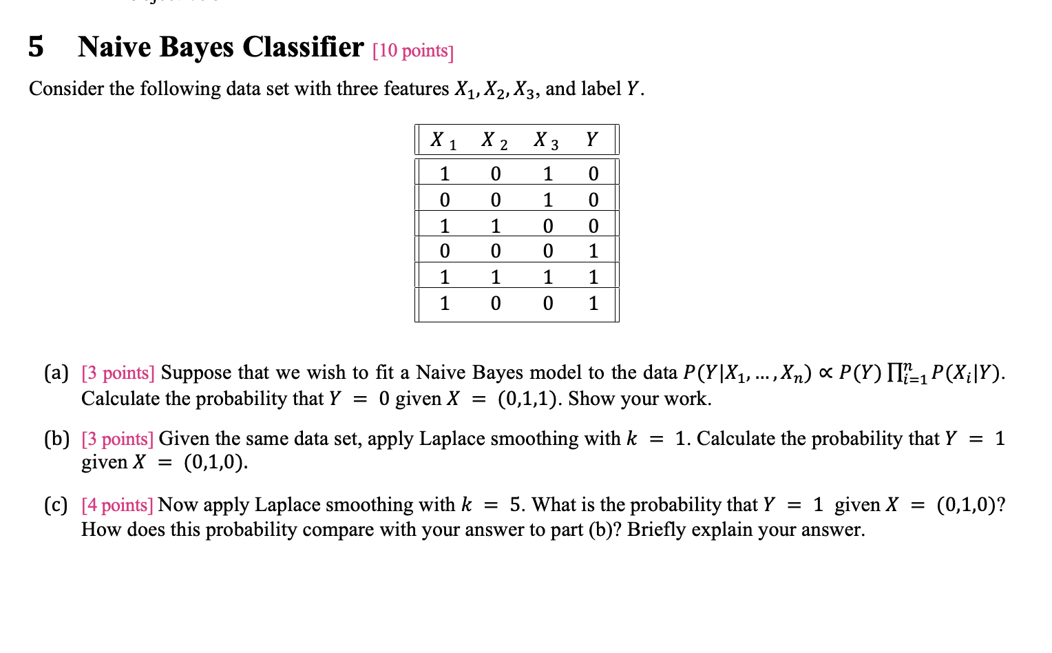 Solved 5 ﻿Naive Bayes Classifier[10 ﻿points]Consider the | Chegg.com