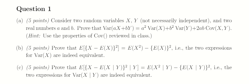 Solved Question 1 (a) (5 points) Consider two random | Chegg.com