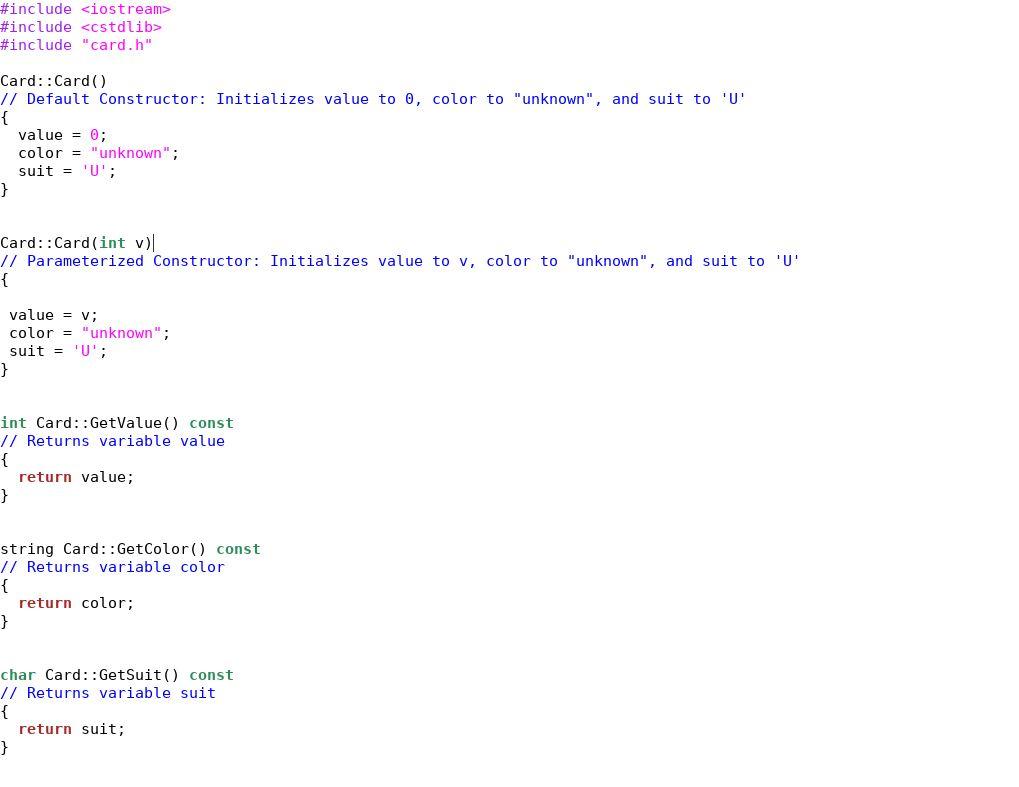 Solved I have a card.h and card.cpp and need to write a | Chegg.com