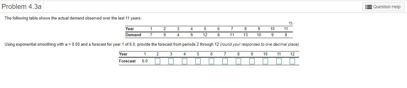 Solved Problem 4.3a s Question Help The following table | Chegg.com