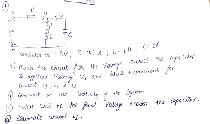 Solved Consider V0=5 V;R=0.1Ω;L=1H;C=1f a) Model the circuit | Chegg.com