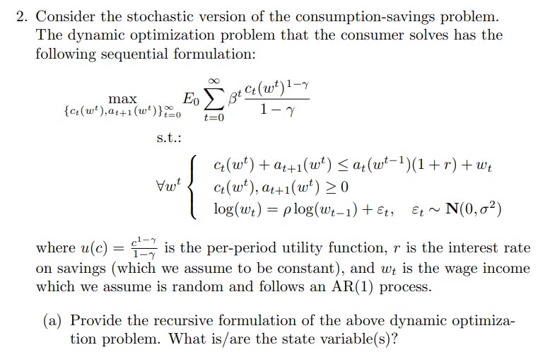 Solved Consider the stochastic version of the | Chegg.com