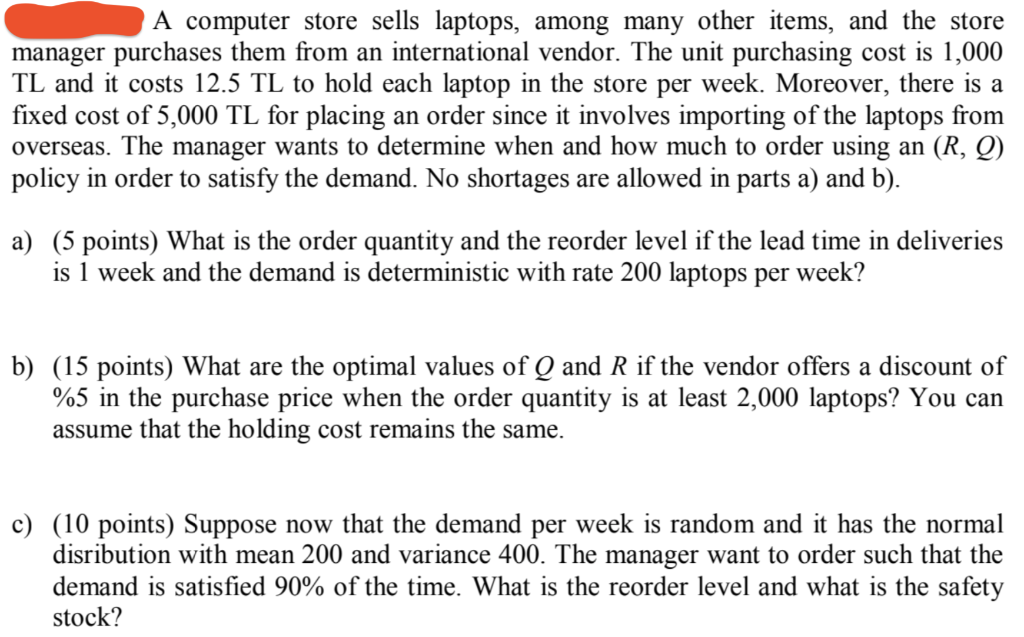 Solved A computer store sells laptops, among many other | Chegg.com