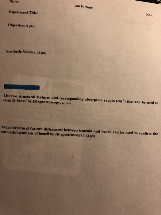Solved Name: Lab Partner: Date: Experiment Title: Objective: | Chegg.com