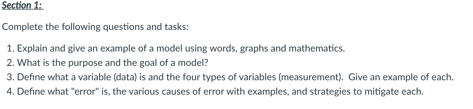 Solved Section 1: Complete the following questions and | Chegg.com