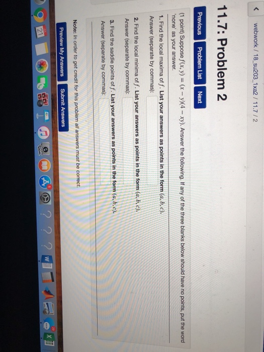 Solved webwork/18 su203 1xa2/11.7/2 11.7: Problem 2 List | Chegg.com