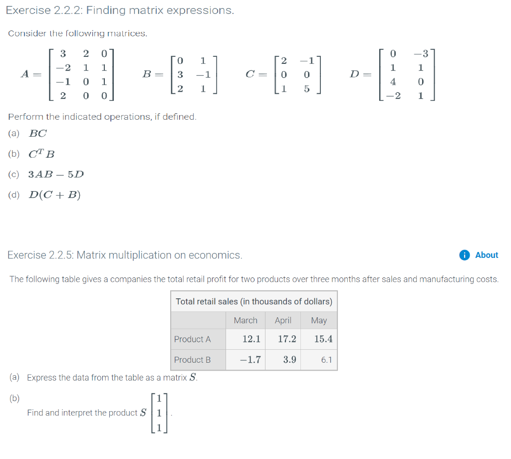 Solved Exercise 2.2.2: Finding matrix expressions. Consider | Chegg.com