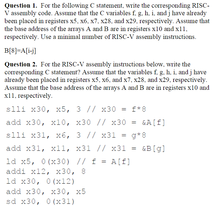 Solved Question 1. For the following C statement, write the | Chegg.com