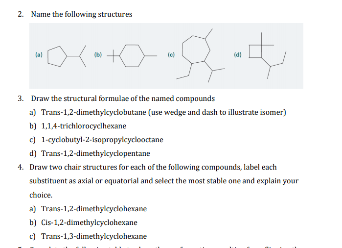 Solved Organic Worksheet - Cycloalkanes and Stereoisomers 1. | Chegg.com