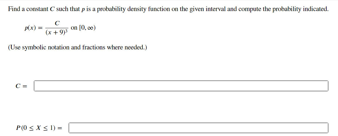 Solved Find a constant C such that p is a probability | Chegg.com