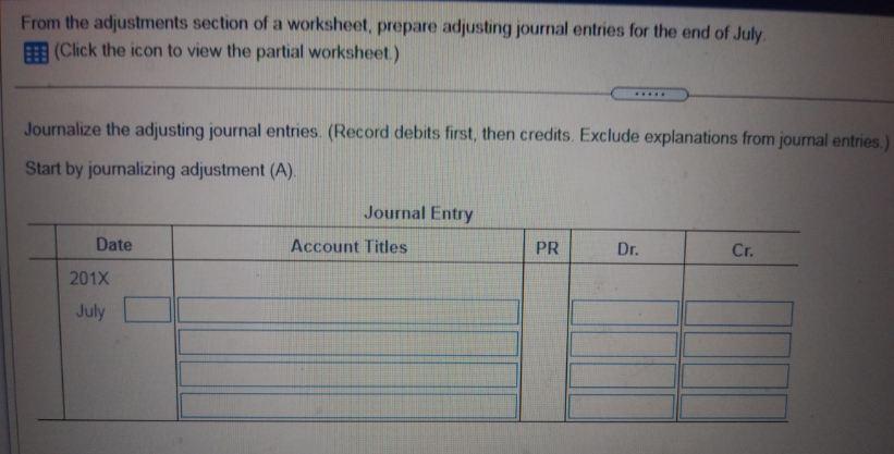 Solved From the adjustments section of a worksheet, prepare | Chegg.com