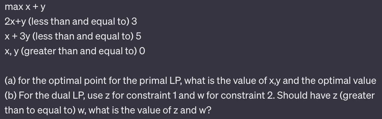 Solved maxx+y2x+y (less than and equal to) 3x+3y (less than | Chegg.com