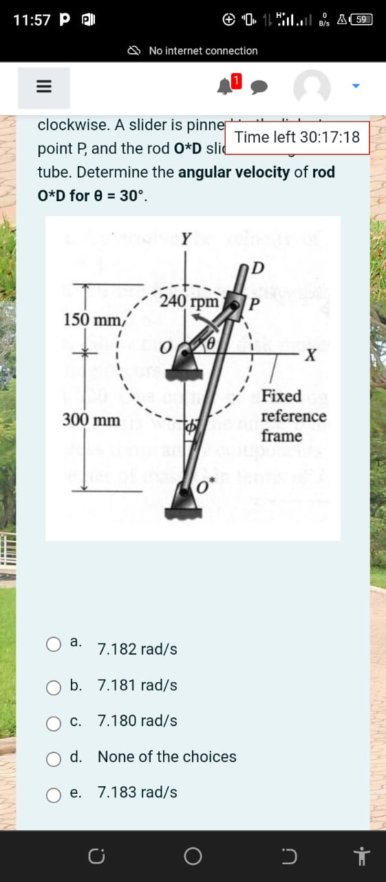 clockwise. A slider is pinne point P, and the rod O⋆D | Chegg.com