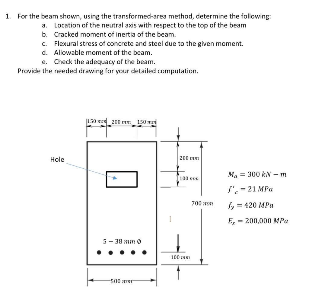 Solved 1. For the beam shown, using the transformed-area | Chegg.com