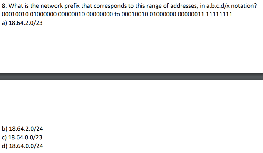 Solved 8. What is the network prefix that corresponds to | Chegg.com